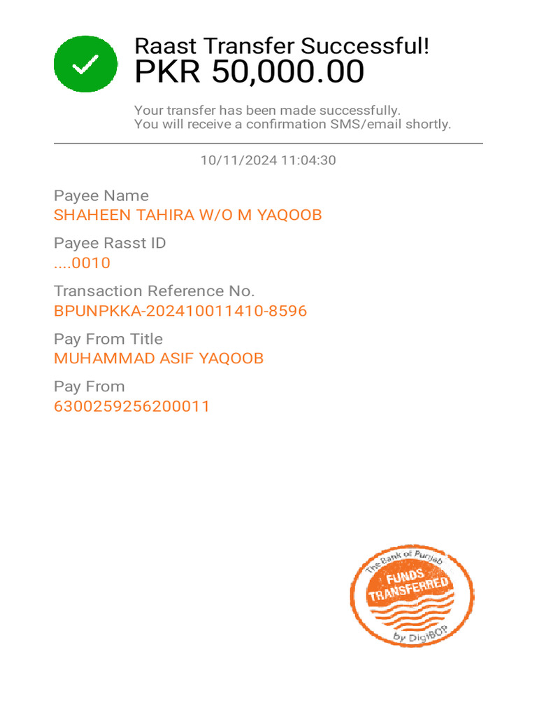 Successful Raast Transfer Confirmation | PDF