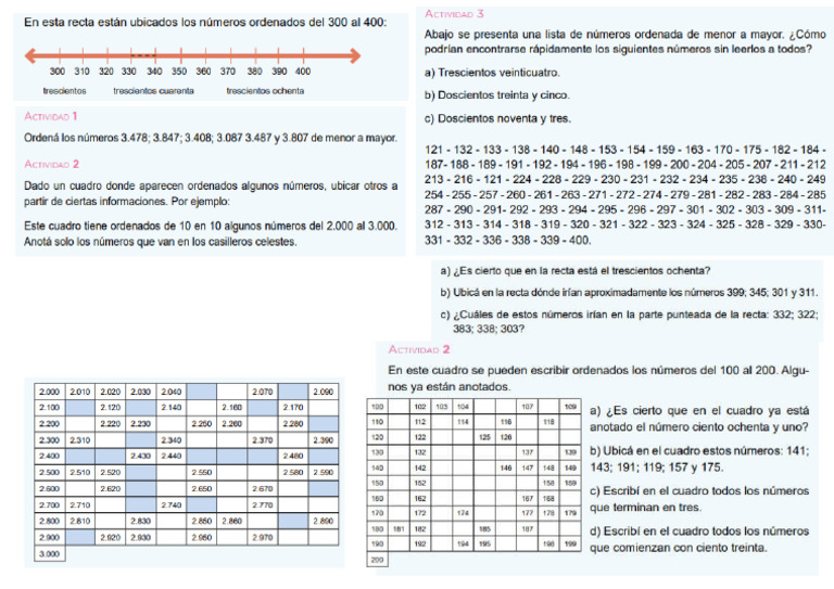 Actividades Matematica Cuadro de Numeros | PDF