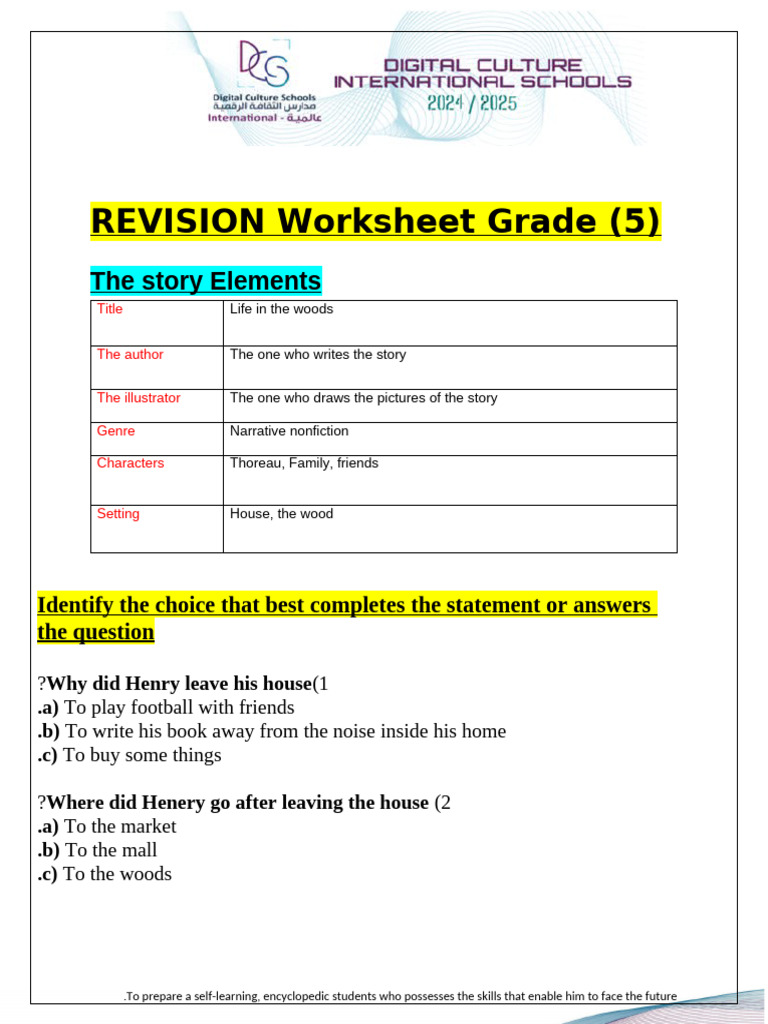 Thoreau's Journey: Story Elements Worksheet | PDF