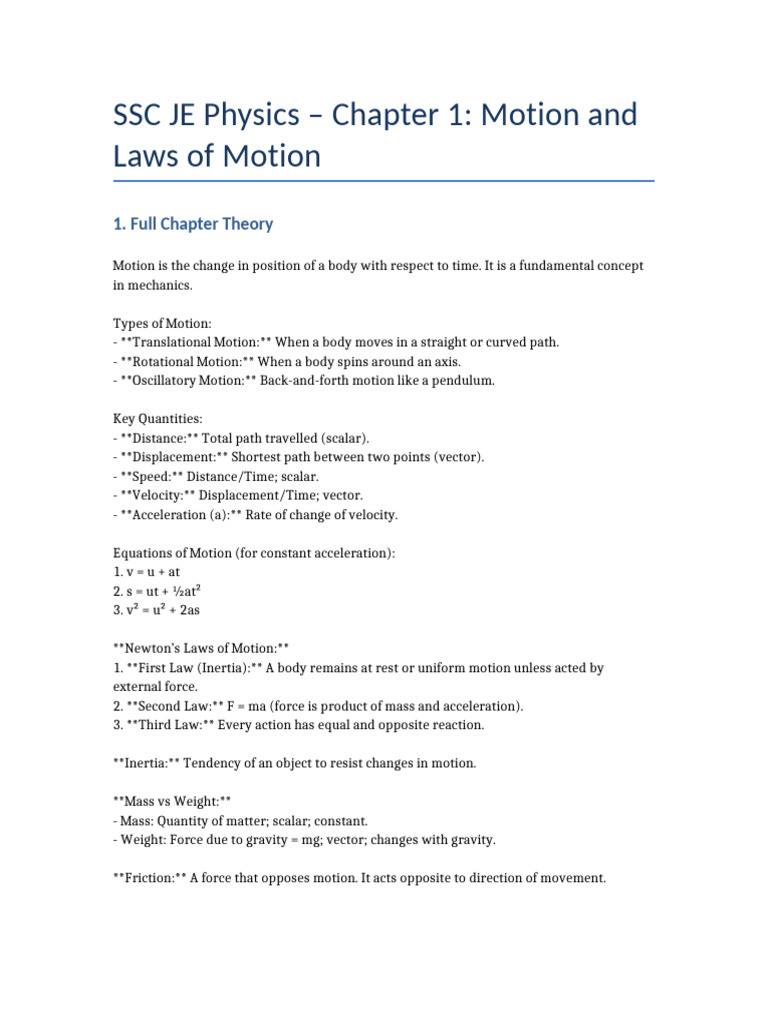 Motion and Laws of Motion Overview | PDF