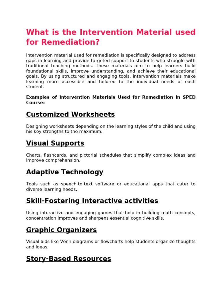 Intervention Materials for Remediation | PDF | Learning | Special Education