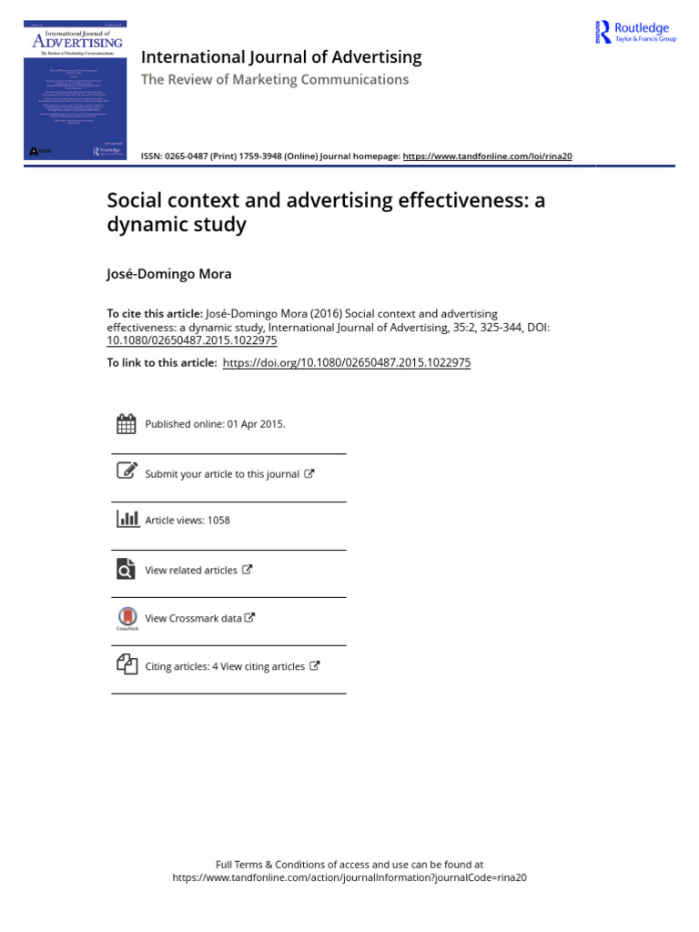 Social Context in Advertising Effectiveness | PDF | Dependent And ...