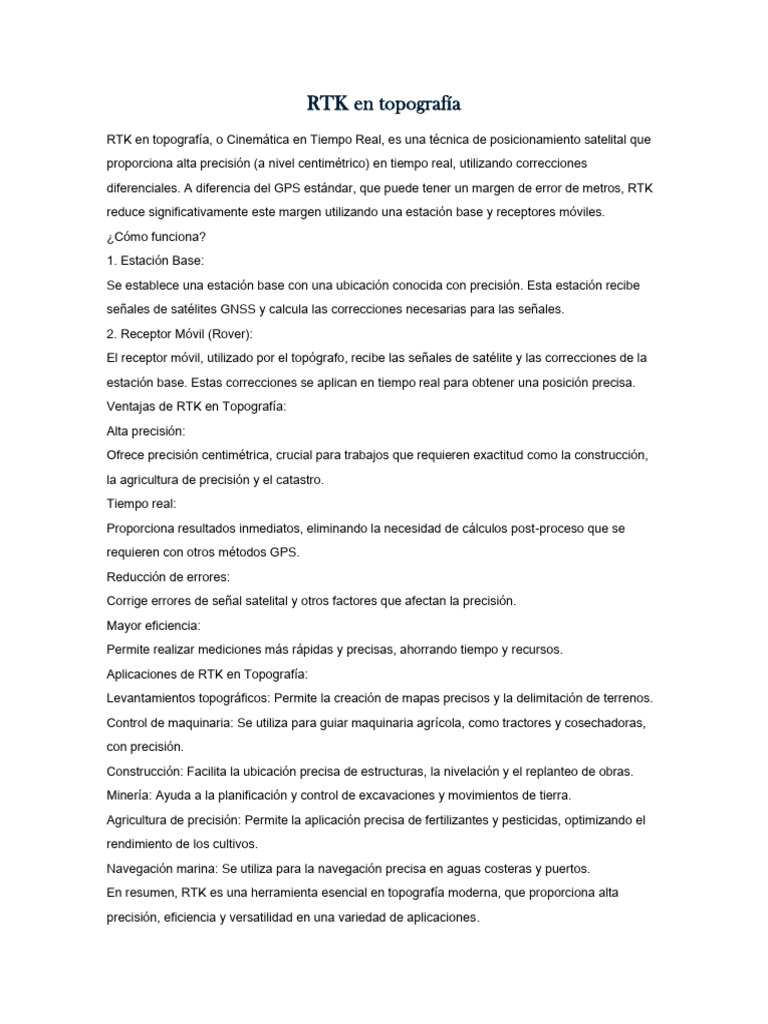 RTK: Precisión en Topografía Moderna | PDF