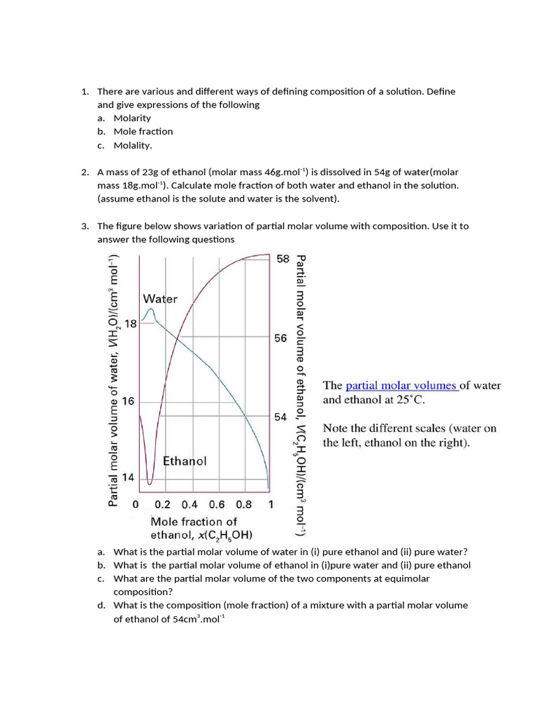 Mole Fraction Calculations in Solutions | PDF
