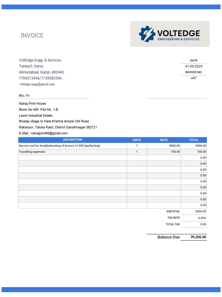 Invoice for Komori LS 440 Service | PDF
