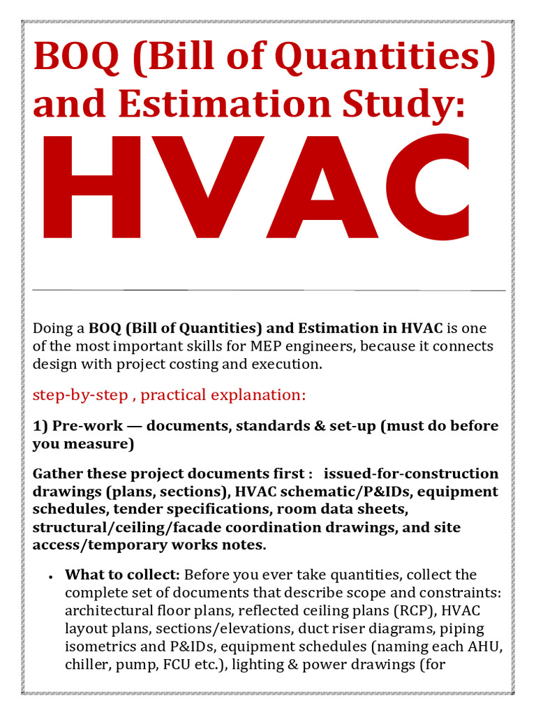 HVAC BOQ and Estimation Guide | PDF | Duct (Flow) | Pipe (Fluid Conveyance)