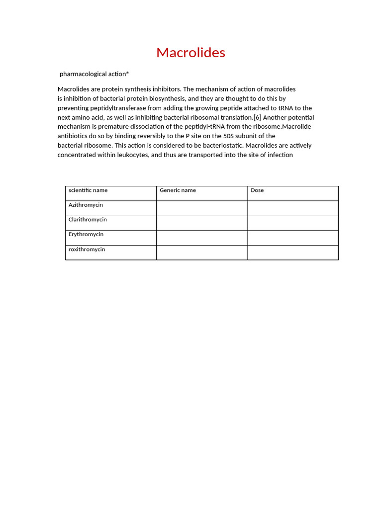 Macrolides: Mechanism & Dosage Guide | PDF