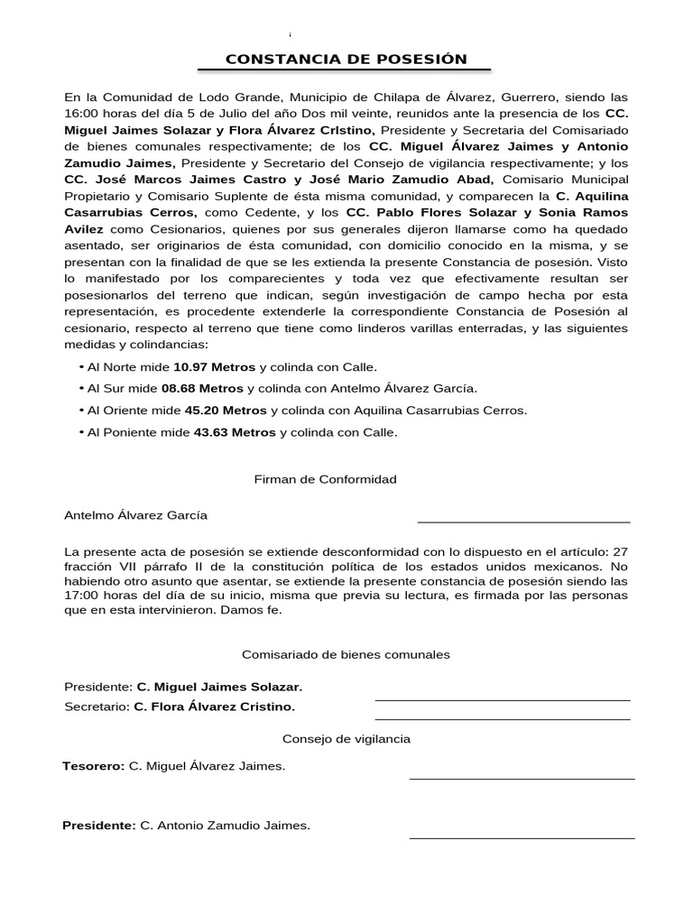CONSTANCIA DE POSESIÓN 3 | PDF