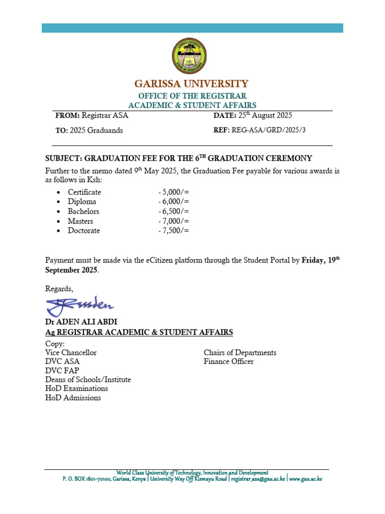 Graduation Fee For The 6th Graduation Ceremony | PDF