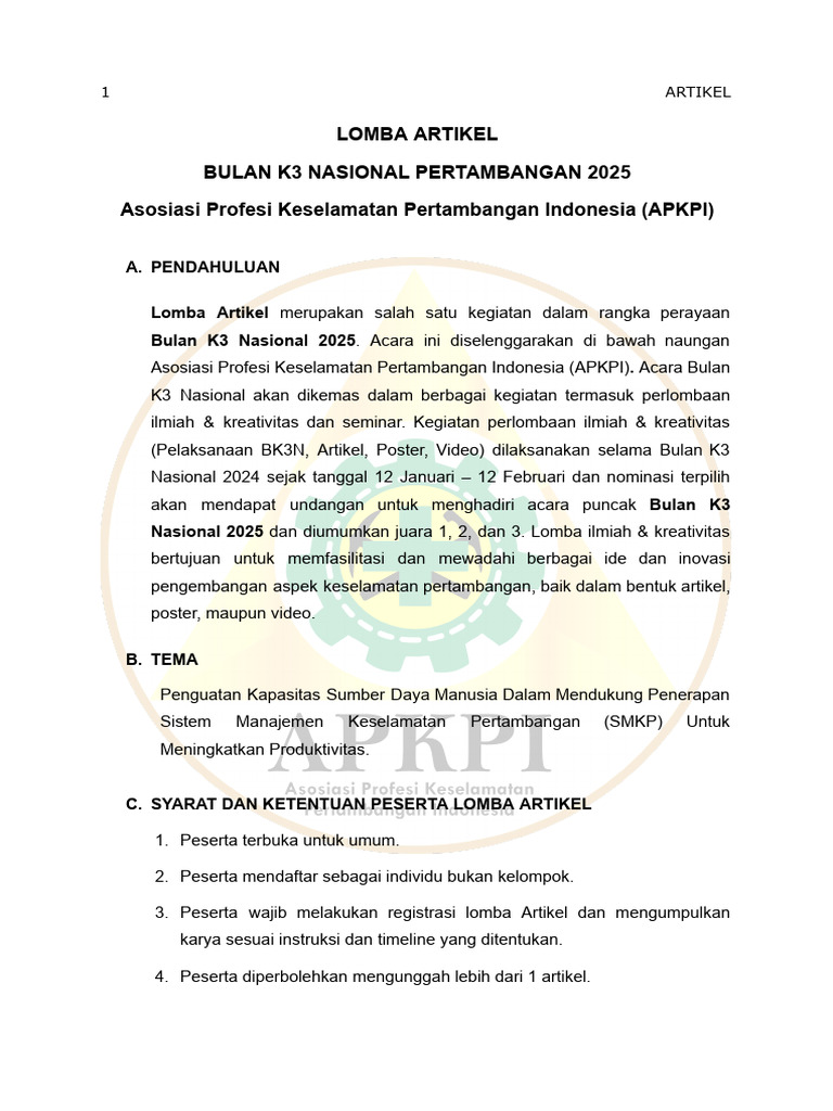 GUIDEBOOK Lomba Artikel Bulan K3 | PDF