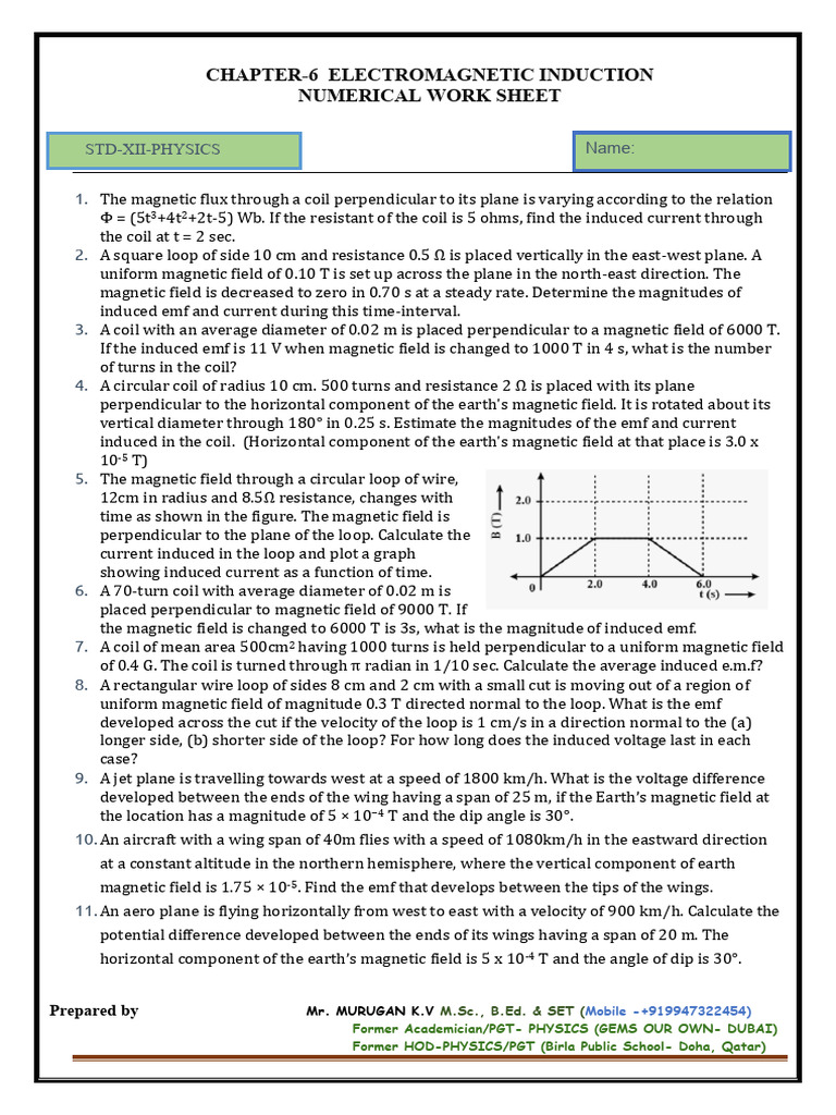 Electromagnetic Induction Numerical Worksheet | PDF | Inductance | Inductor