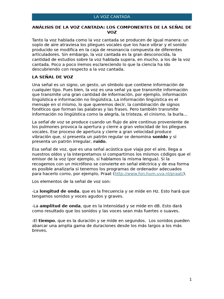La Voz Cantada | PDF | Sonido | Frecuencia