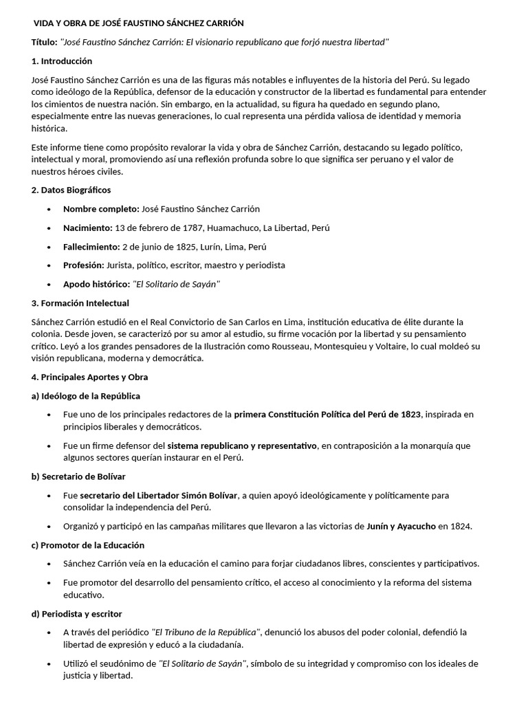 Biografía de José Faustino Sánchez Carrión | PDF