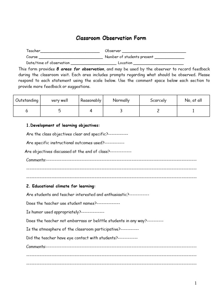 Classroom Observation Guide for Teachers | PDF | Teachers | Pedagogy