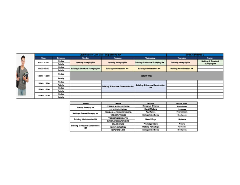 QD Civil Engineering N4 Class Timetable | PDF