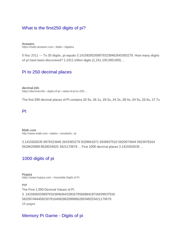 First 250 Digits of Pi Explained | PDF