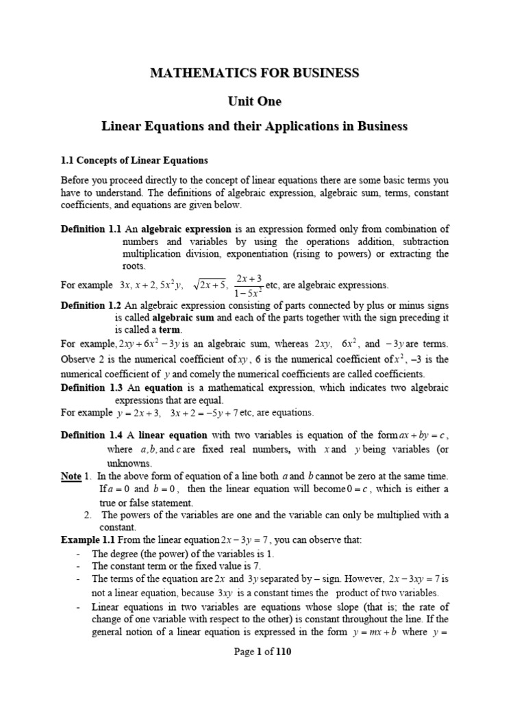Linear Equations in Business Applications | PDF | Matrix (Mathematics ...