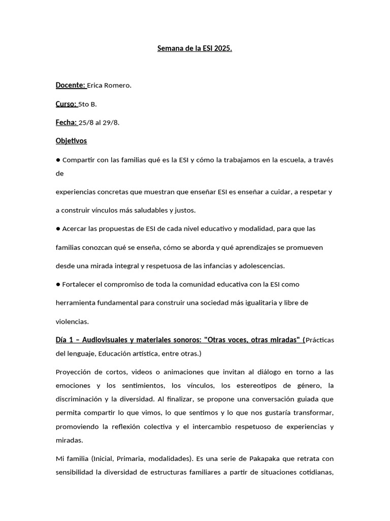 Semana de la ESI 2025: Educación y Diversidad | PDF | Las emociones ...