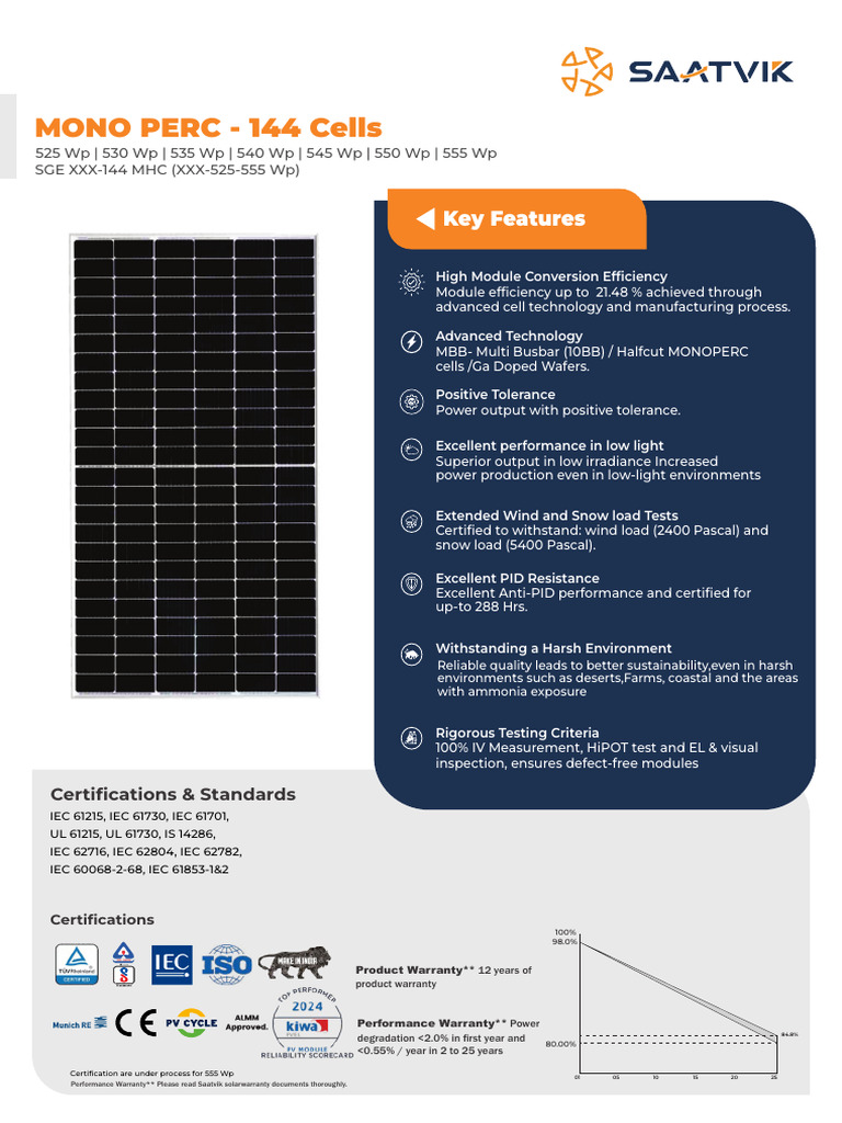 New 2025 Saatvik Mono Perc 525555 WP 1 | PDF | Energy Conversion | Solar Power