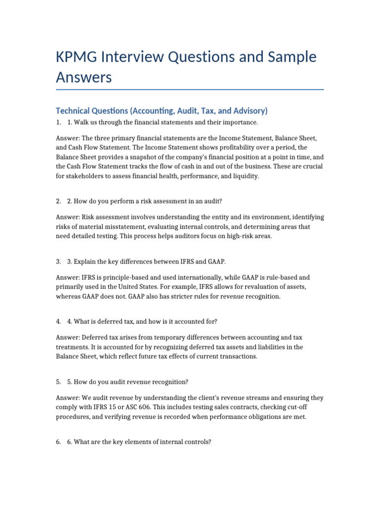 KPMG Interview Questions & Answers Guide | PDF | Audit | Internal Control
