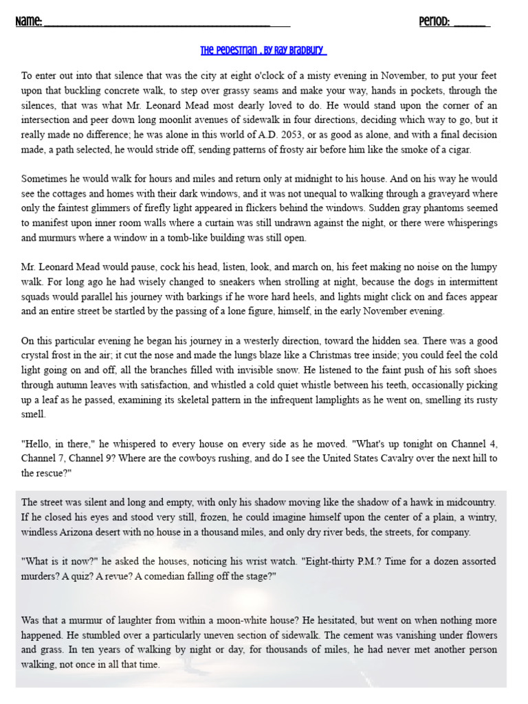 Annotated Analysis of "The Pedestrian" | PDF