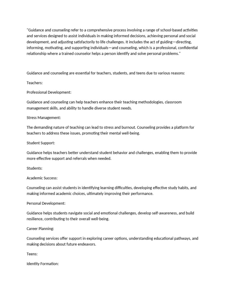 Importance of Guidance and Counseling | PDF