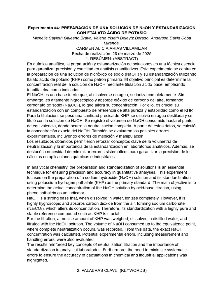 Preparación de Una Solución de Naoh y Estandarización Con Ftalato Ácido ...