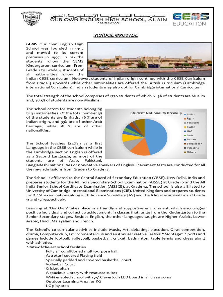 Gems Our Own English High School Al Ain Profile | PDF | United Arab ...