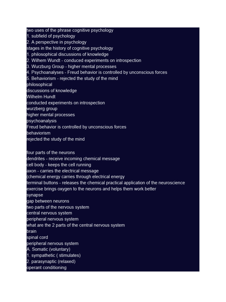 Cognitive Psych Test 1 Notes | PDF | Perception | Nervous System