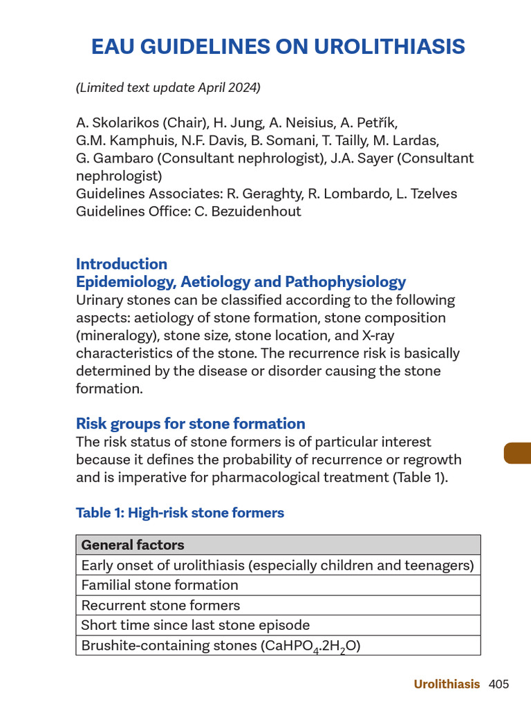 EAU Urolithiasis Guidelines 2024 | PDF | Magnesium | Kidney