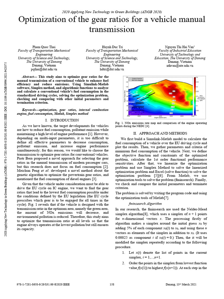 Optimization of The Gear Ratios For A Vehicle Manual Transmission | PDF ...