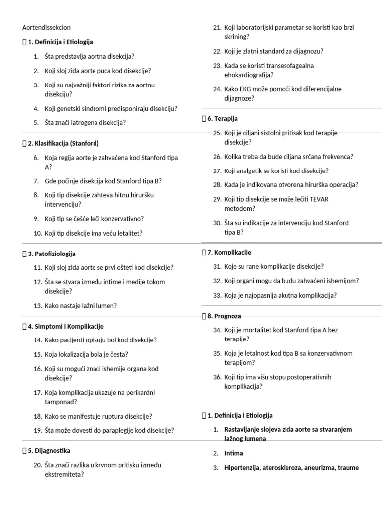 Aortendissekcion - Pitanja I Odgovori | PDF