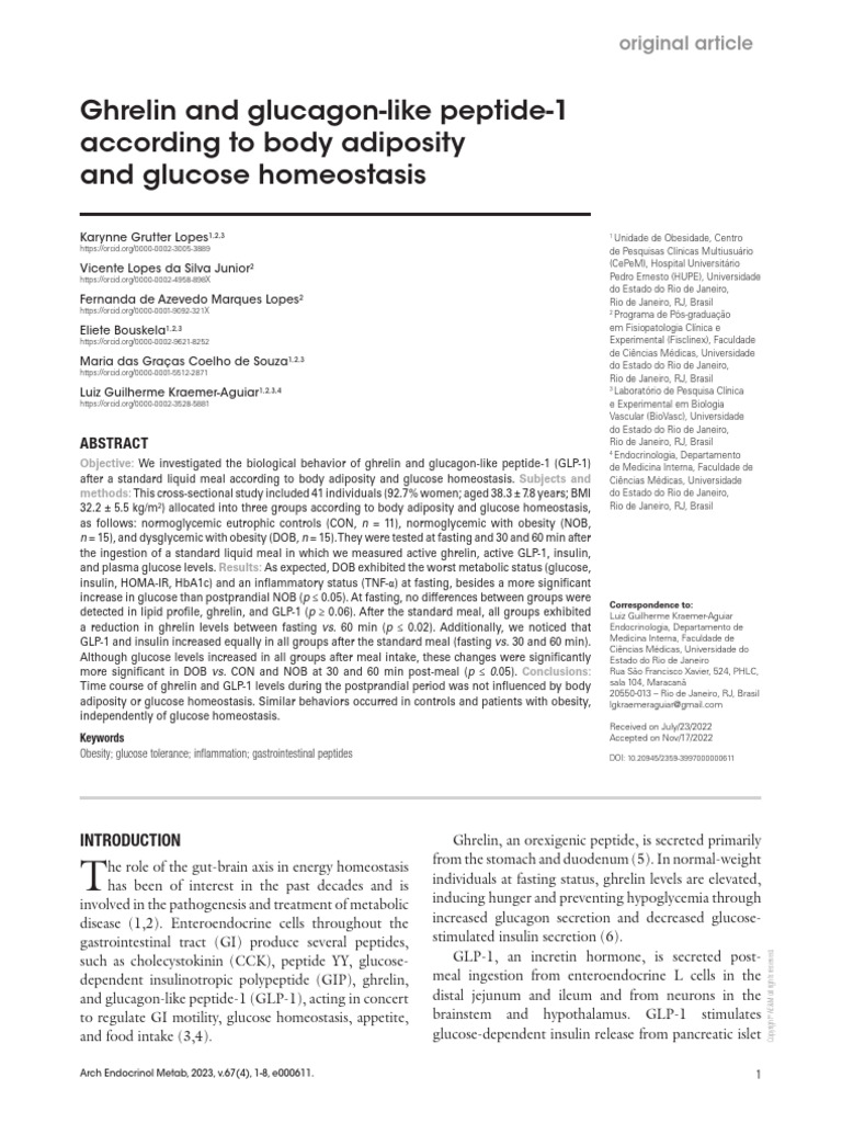 Ghrelin and Glucagon-Like Peptide-1 According To Body Adiposity and ...