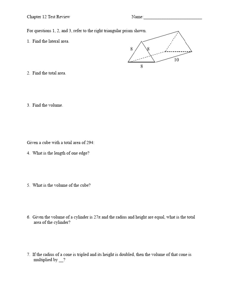 HGeo Chapter 12 Test Review | PDF