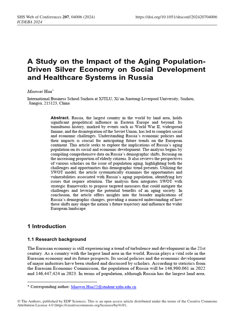 Silver Economy and Aging in Russia | PDF | Economic Growth | Public ...