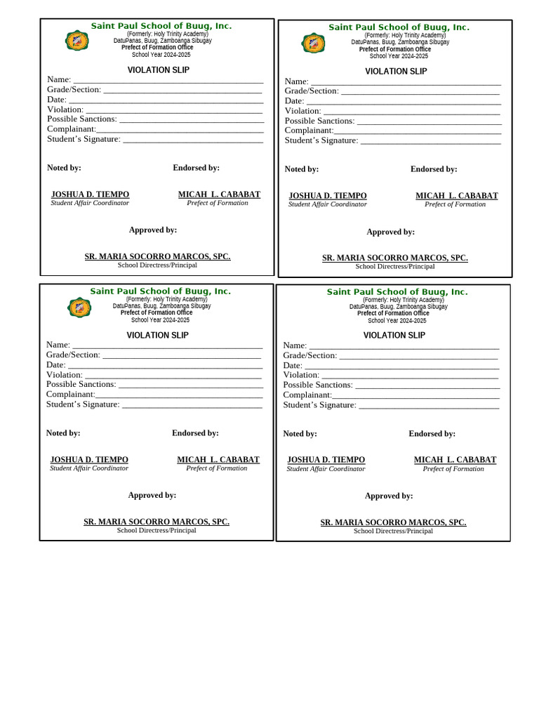 School Violation and Tardy Slips | PDF