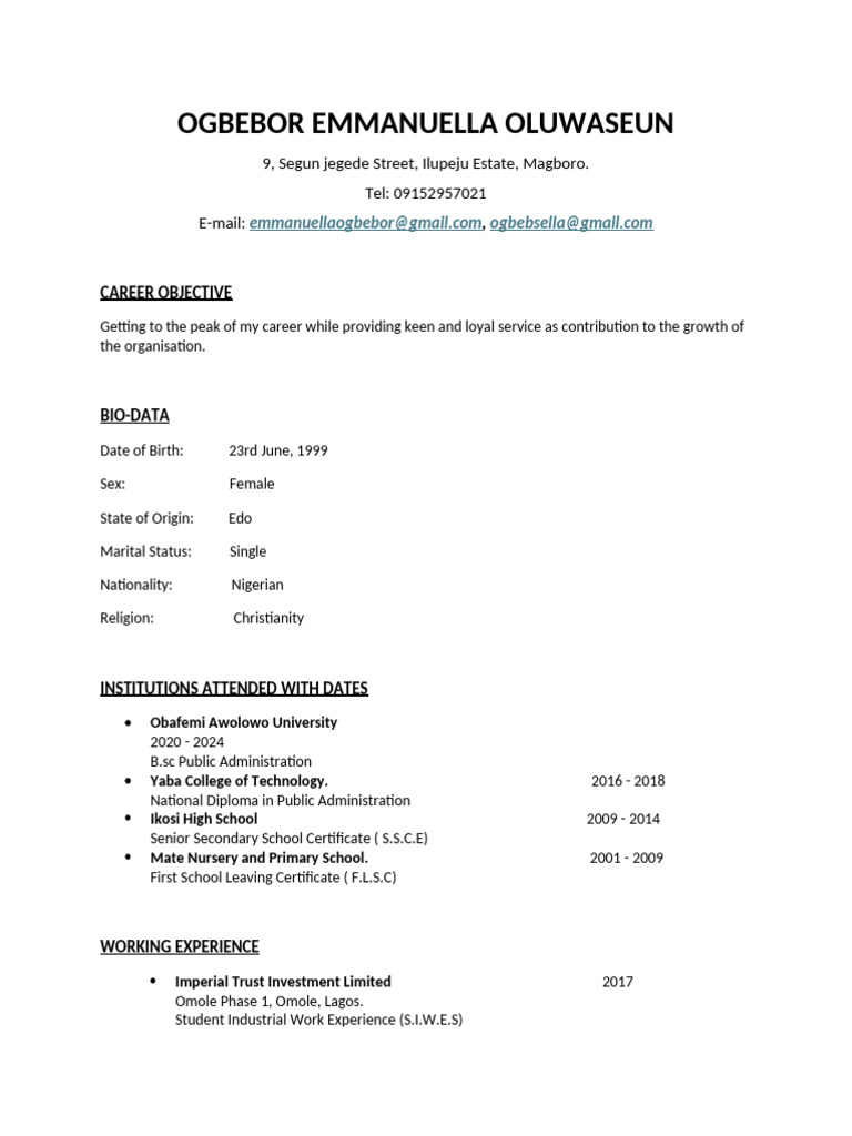 OGBEBOR C.V | PDF