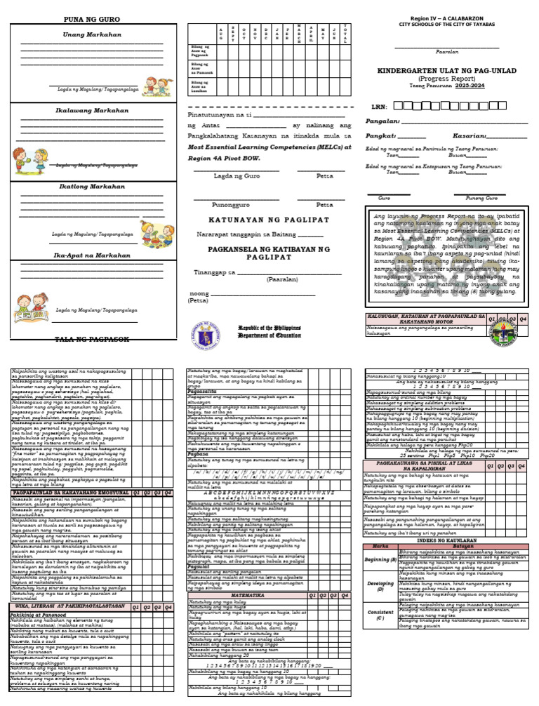 Kindergarten - Progress Report Card 2023-2024 3 | PDF