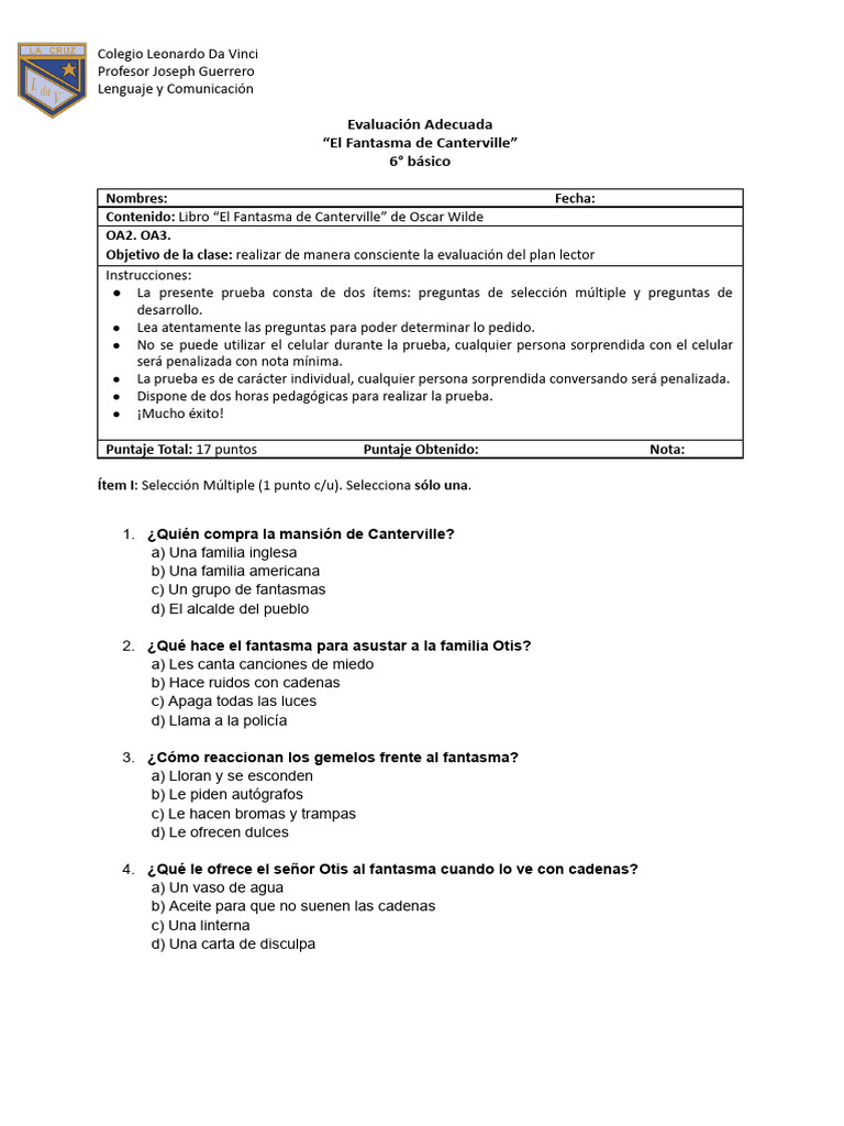 Prueba - Plan Lector 6to - Adecuada | PDF
