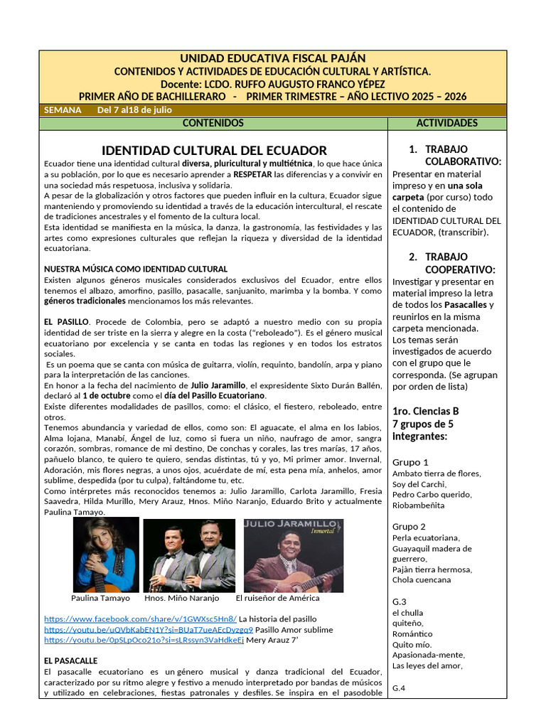 Actividades de Educación Cultural en Ecuador | PDF | Ecuador | Musicología