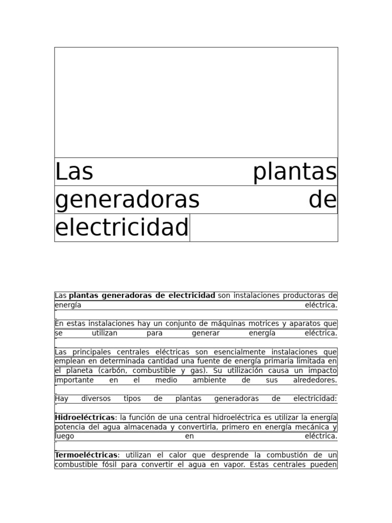 Tipos de Plantas Generadoras de Electricidad | PDF