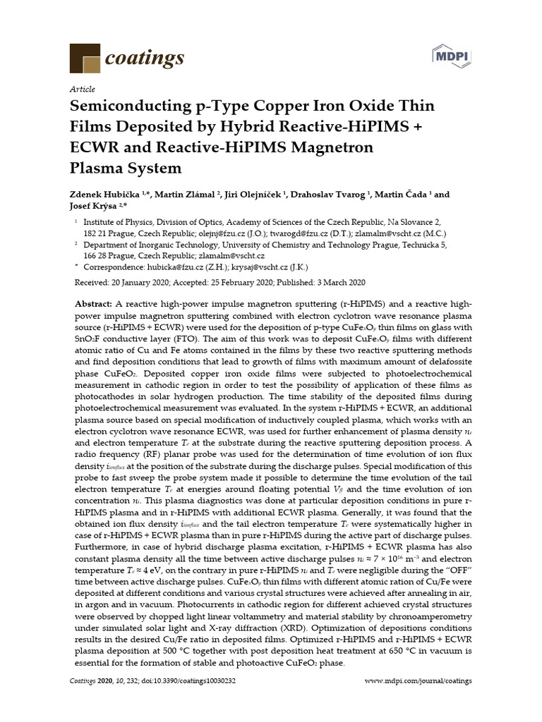 Semiconducting P-Type Copper Iron Oxide Thin Films | PDF | Sputtering ...
