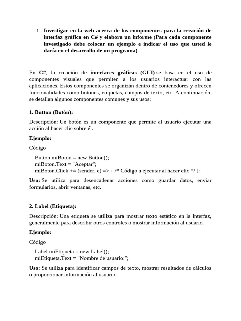 Tarea 2 Programacion | PDF | Interfaces gráficas de usuario | Botón (Computación)