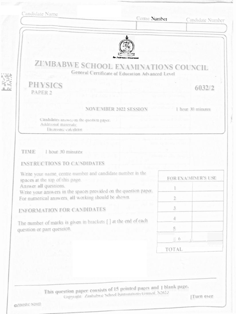 QP 22 Nov 6032-2 Physics | PDF | Physics | Physical Sciences
