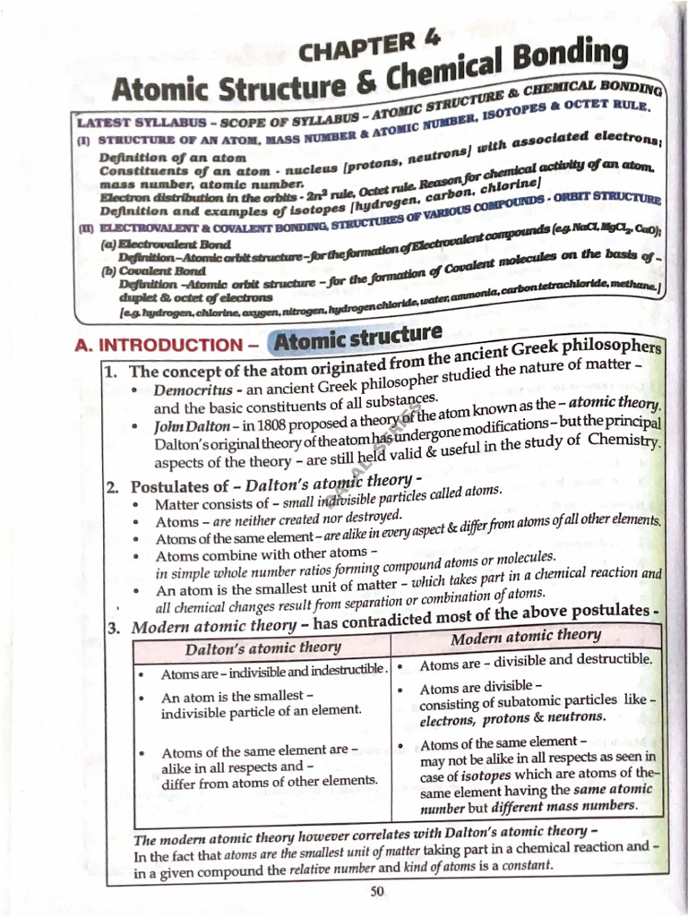 Grade 9 L4 Atomic Structure & Chemical Bonding Scanned Notes | PDF