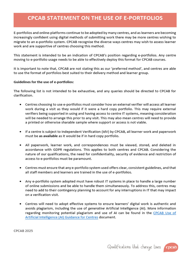CPCAB E-Portfolio Statement 25-26 | PDF | Plagiarism
