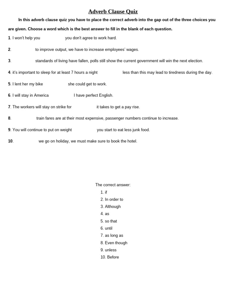 Adverb Clause Quiz | PDF