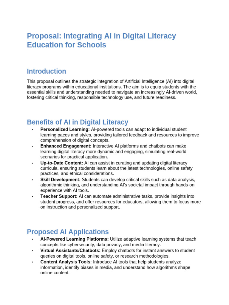 AI For Digital Literacy Proposal | PDF | Artificial Intelligence | Intelligence (AI) & Semantics