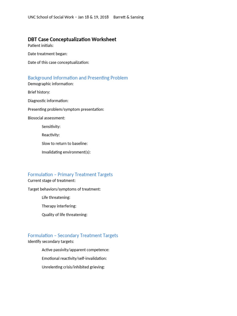 DBT Case Conceptualization Worksheet | PDF