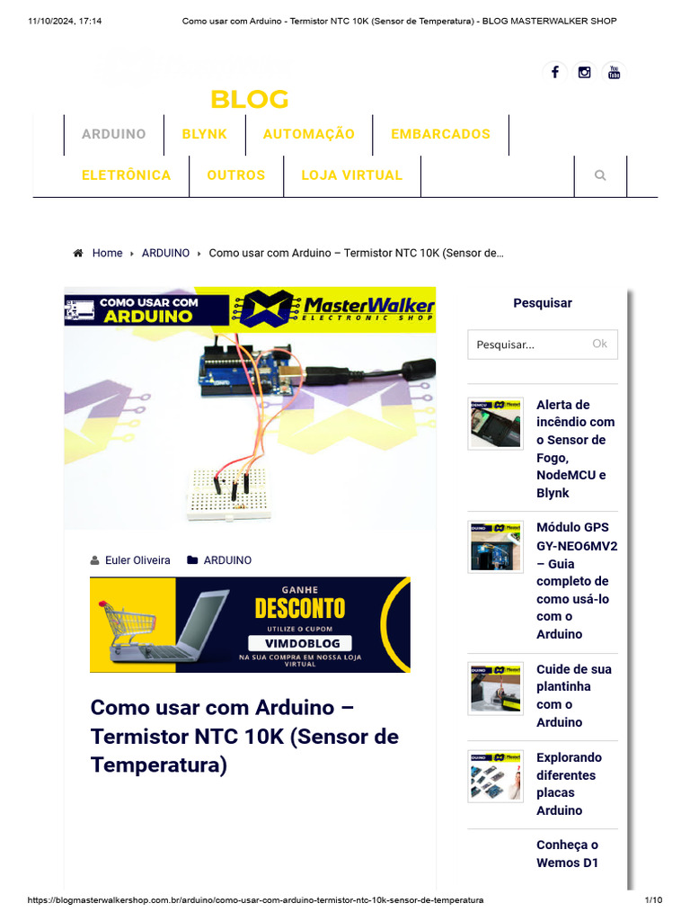 Como Usar Com Arduino - Termistor NTC 10K (Sensor de Temperatura ...
